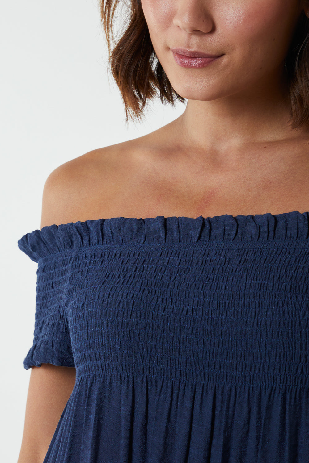 Bardot Shirred Floaty Mini Dress