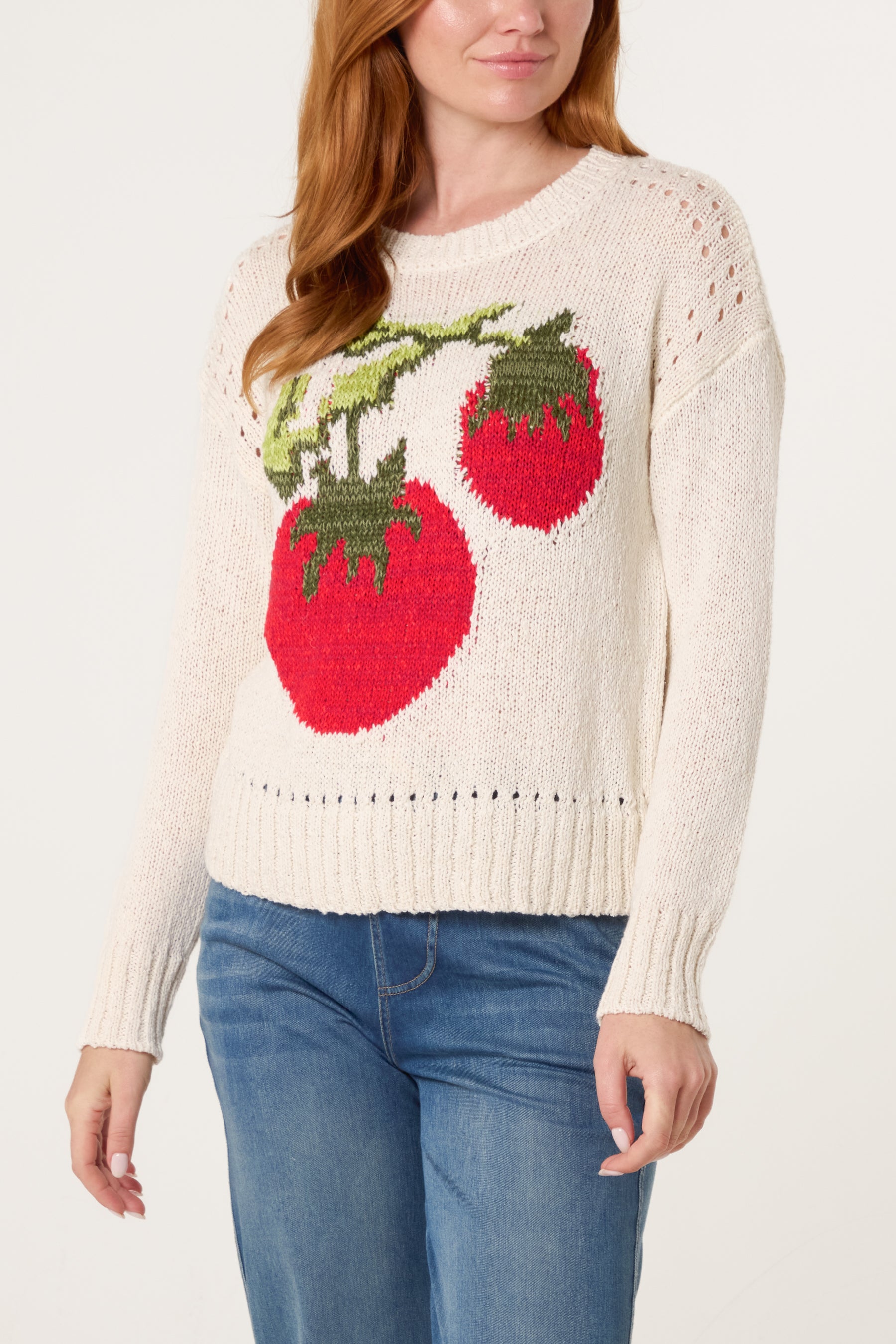 Tomato Cotton-Feel Knit Holes Jumper