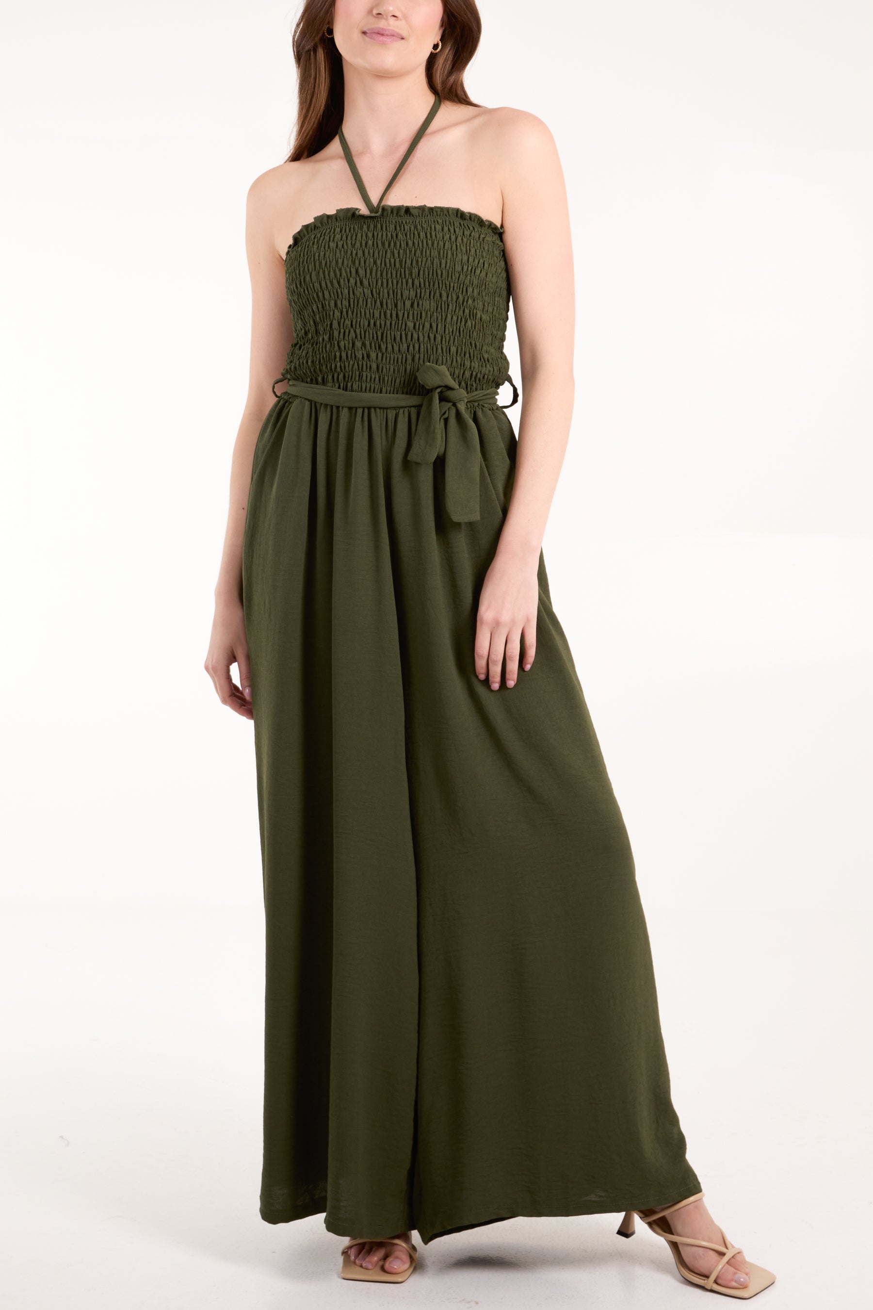 Bandeau Shirred Bodice Wide Leg Jumpsuit